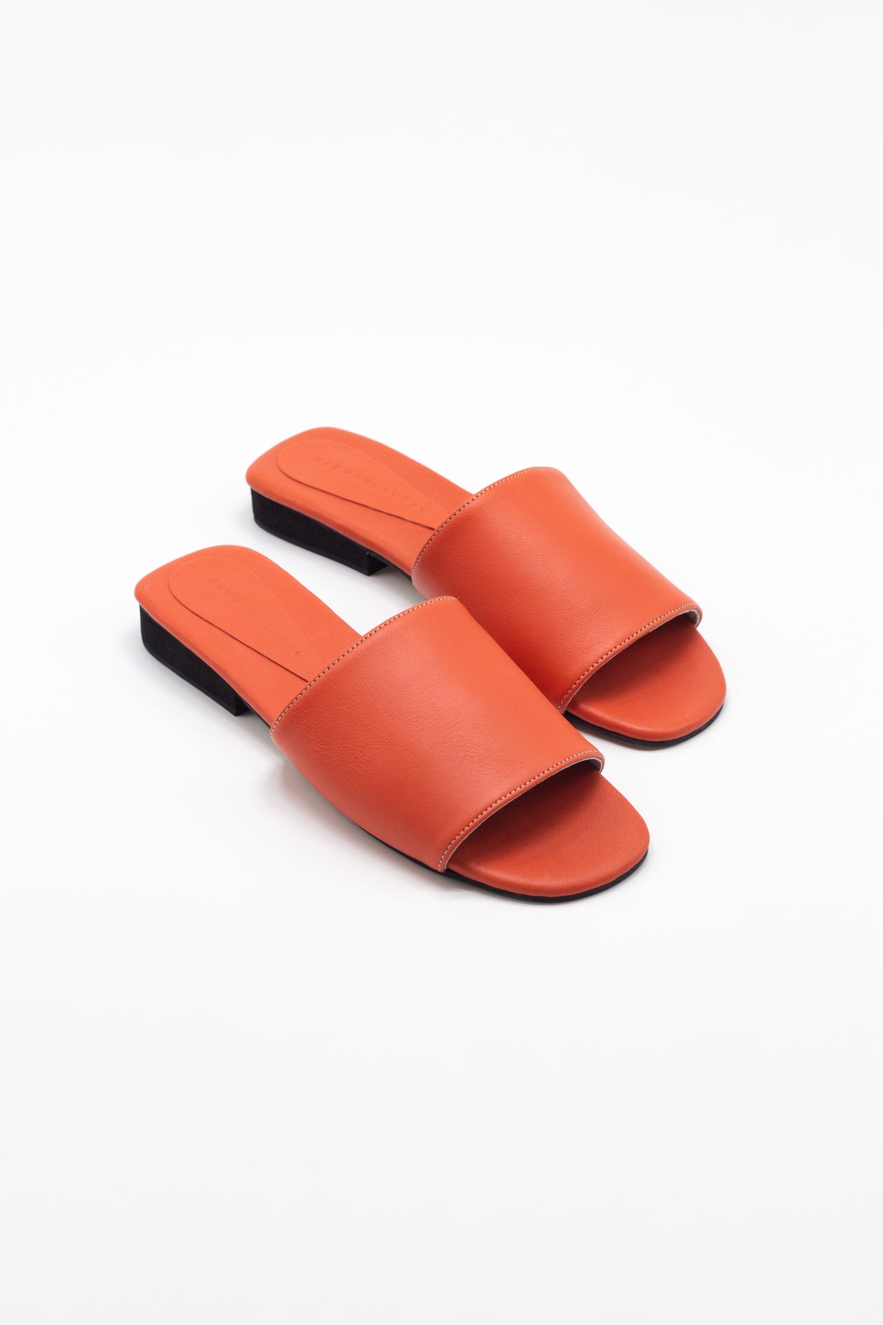 Open Toe Slide - Classic slide with a small heel - Coral 100% Leather ...